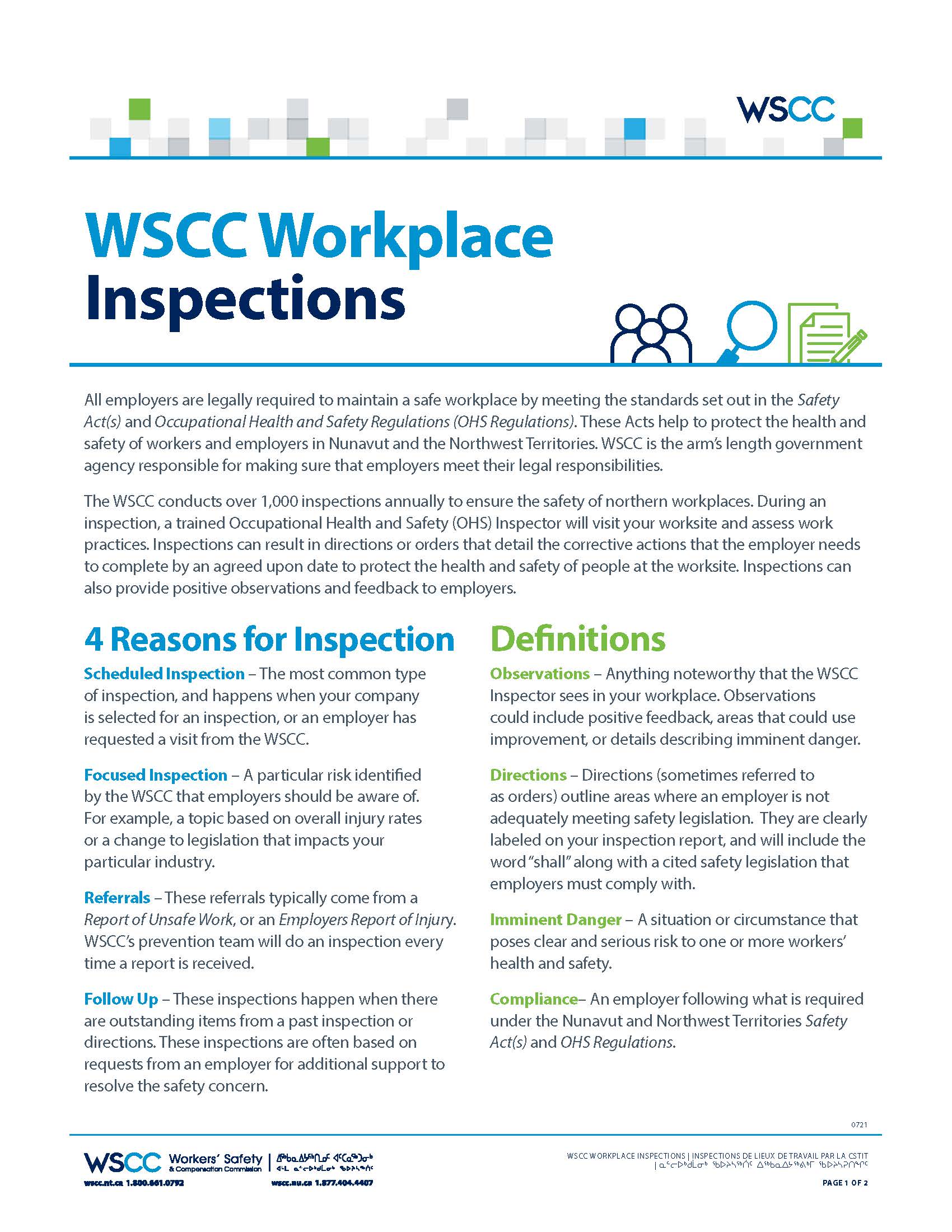WSCC Workplace Inspections | WSCC | Workers' Safety and Compensation Commission